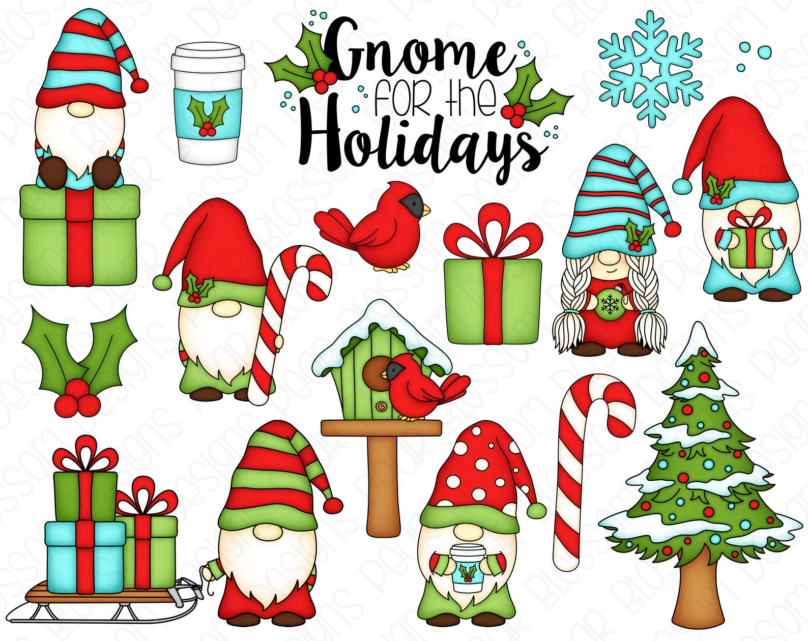Christmas Gnomes Clipart Set Hand Drawn Digital Clipart - Etsy