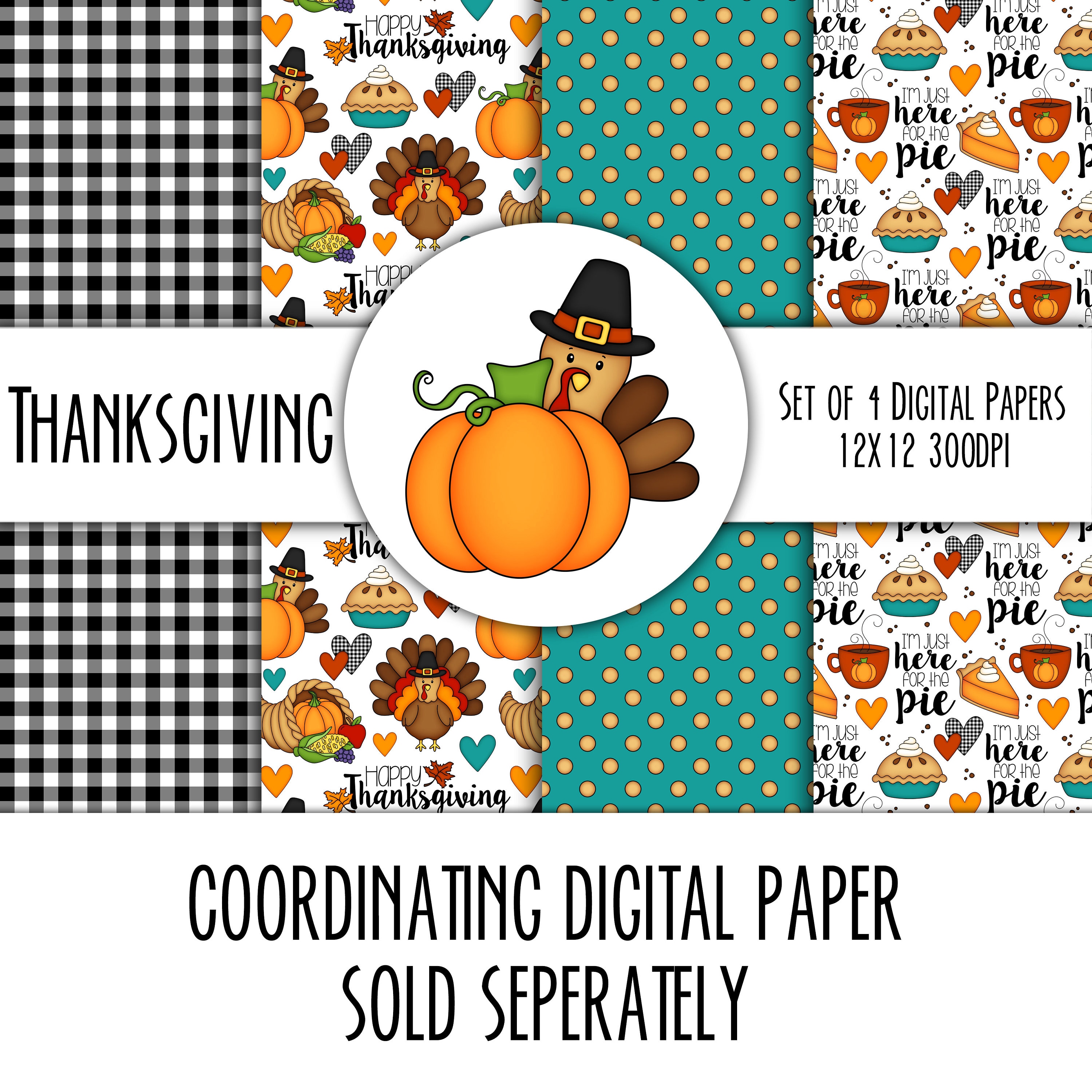 Thanksgiving Hand Drawn Digital Clipart - Set of 17 - Turkey Pilgrim ...