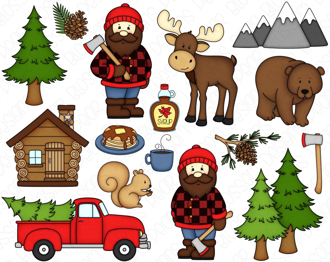 Lumberjack Hand Drawn Digital Clipart Set of 18 Christmas - Etsy