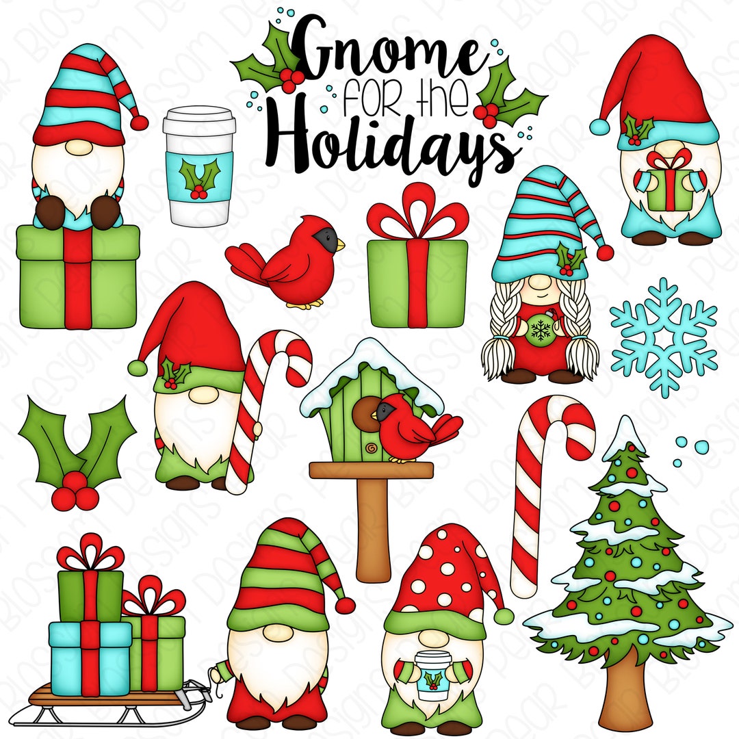 Christmas Gnomes Clipart Set - Hand Drawn Digital Clipart - Gnome for ...