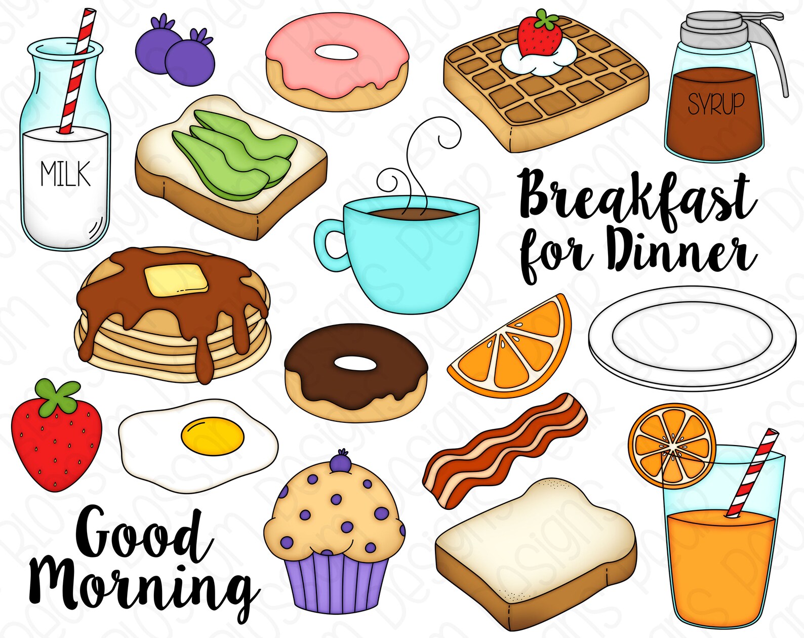 Breakfast Hand Drawn Digital Clipart Set of 19 Pancakes - Etsy
