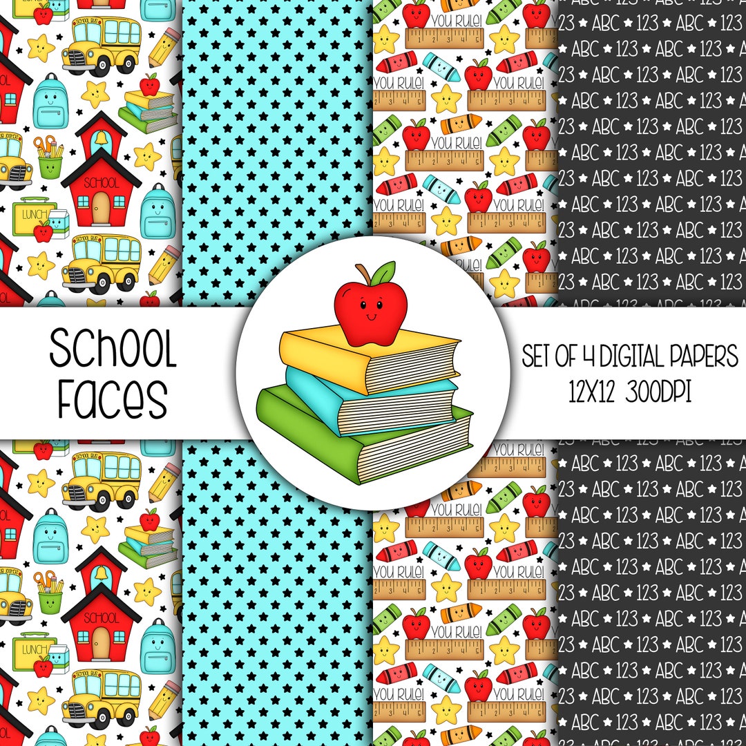 School Faces Hand Drawn Digital Paper Mini Pack - Set of 4 - School ...