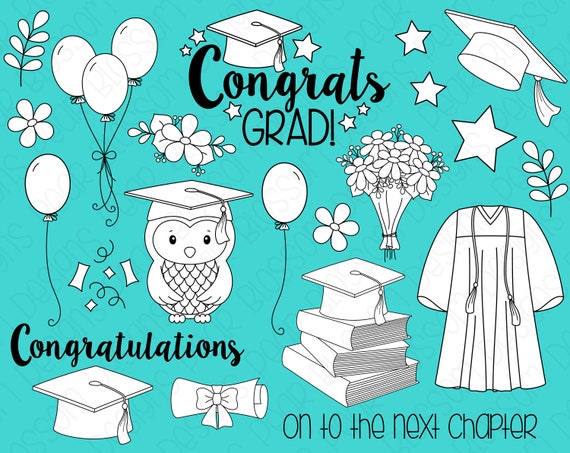 Graduation Digital Stamps Digistamps Clipart Instant - Etsy