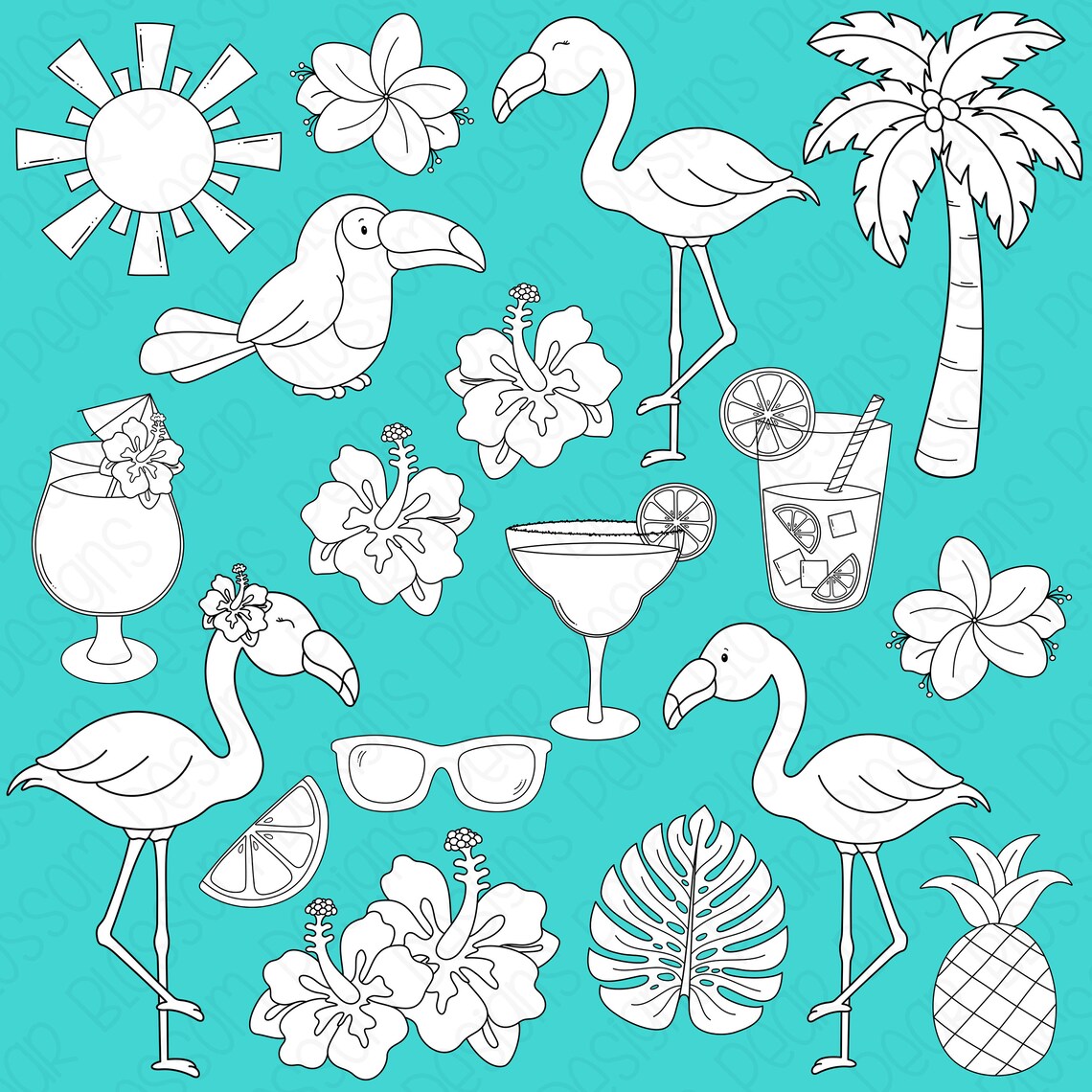 Tropical Summer Digital Stamps Digistamps Clipart - Etsy