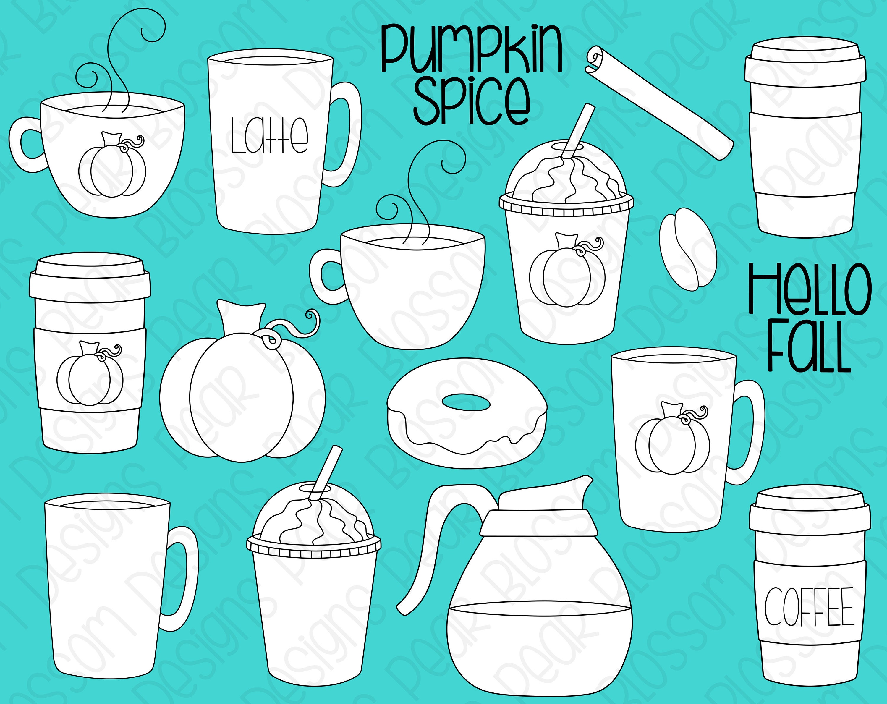 Pumpkin Spice Coffee - Digital Stamps, Digistamps, Clipart - Instant ...