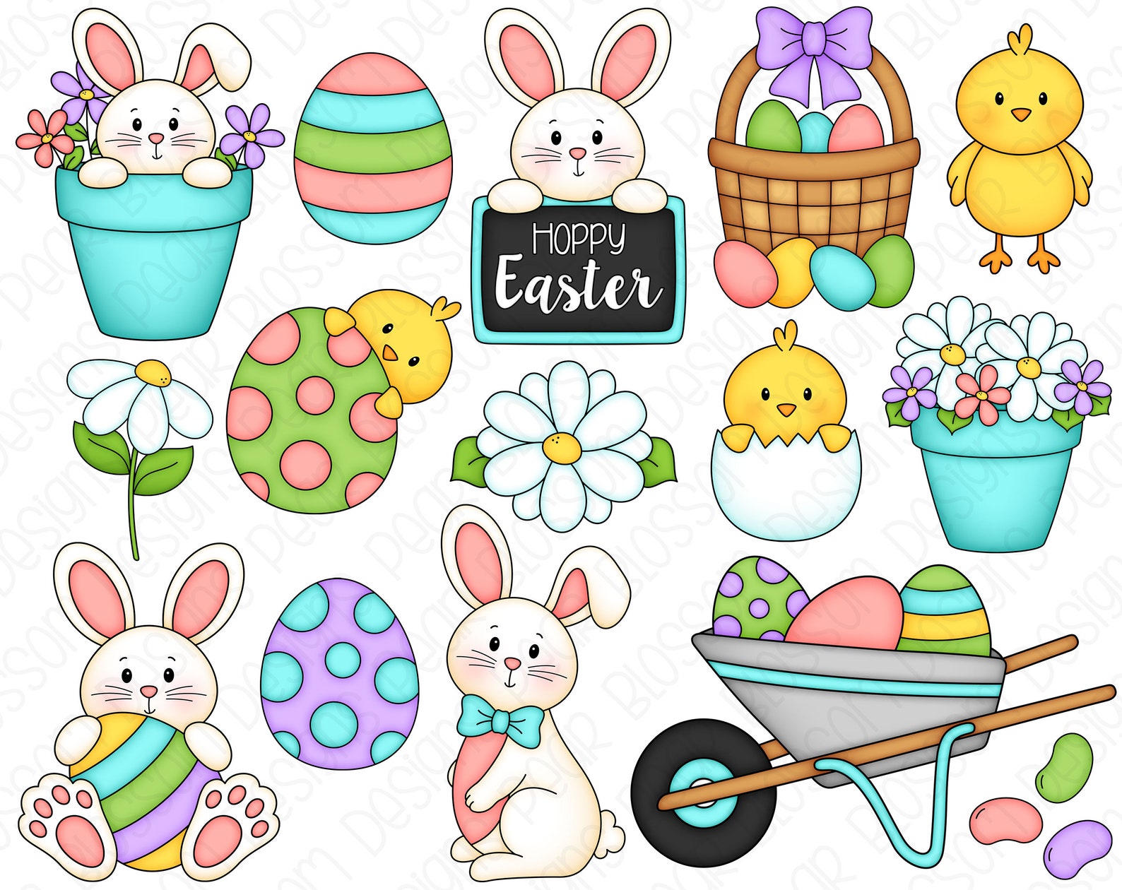 Easter Clipart Set - Hand Drawn Digital Clipart - Easter Bunny, Baby ...
