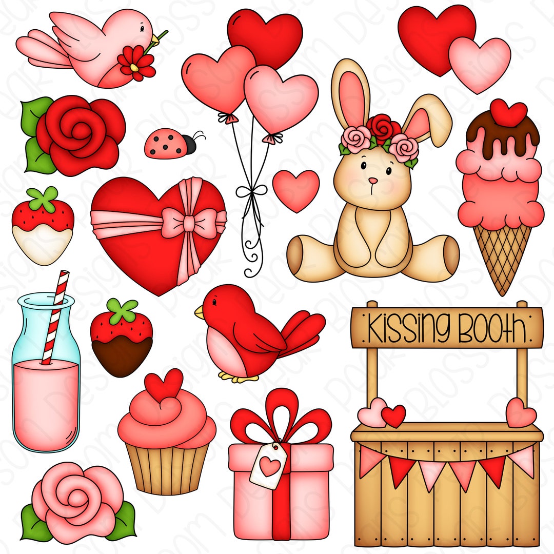 Valentine's Day Hand Drawn Digital Clipart - Set of 17 - Instant ...