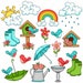 April Showers Clipart Set - Hand Drawn Digital Clipart - Rain, Rainbow ...