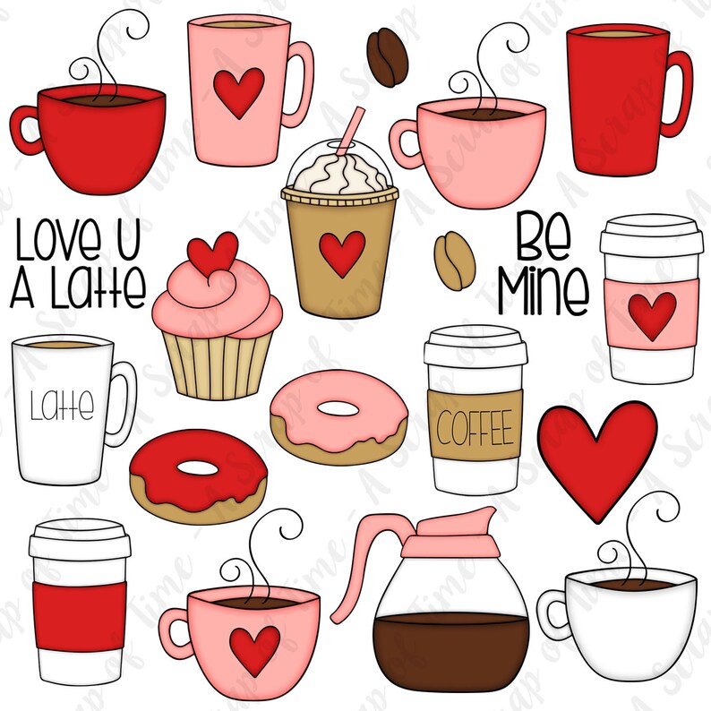 Valentine Coffee Hand Drawn Digital Clipart Set of 20 | Etsy