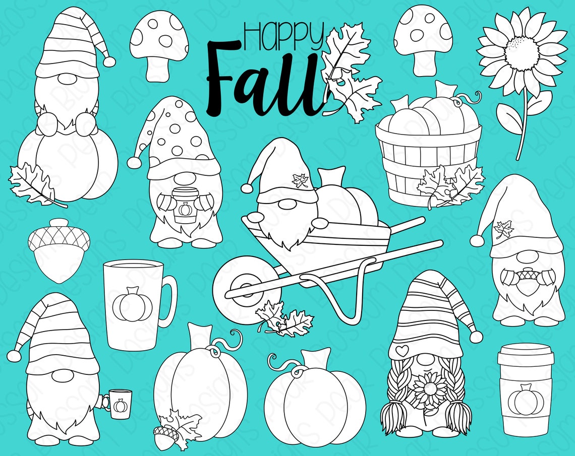 Fall Gnomes Digital Stamps Digistamps Clipart Instant - Etsy