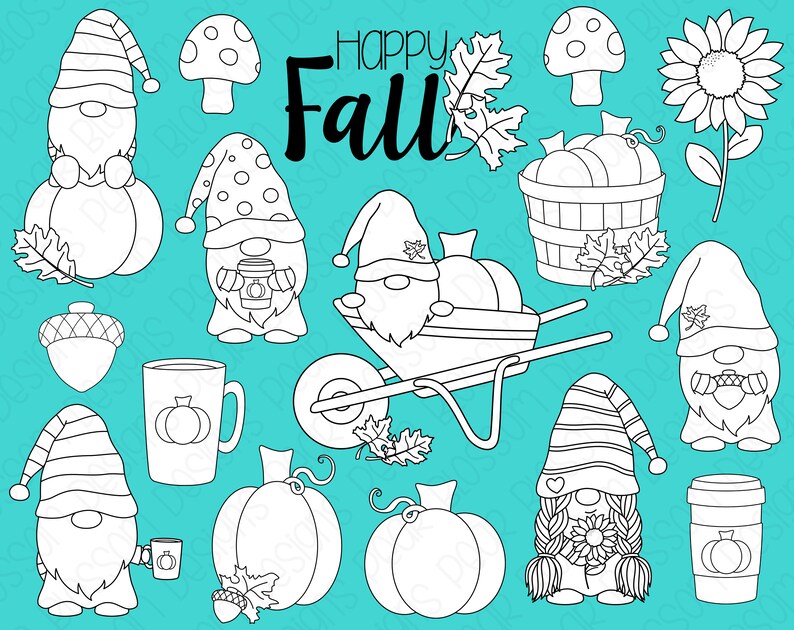 Fall Gnomes - Digital Stamps, Digistamps, Clipart - Instant Download ...