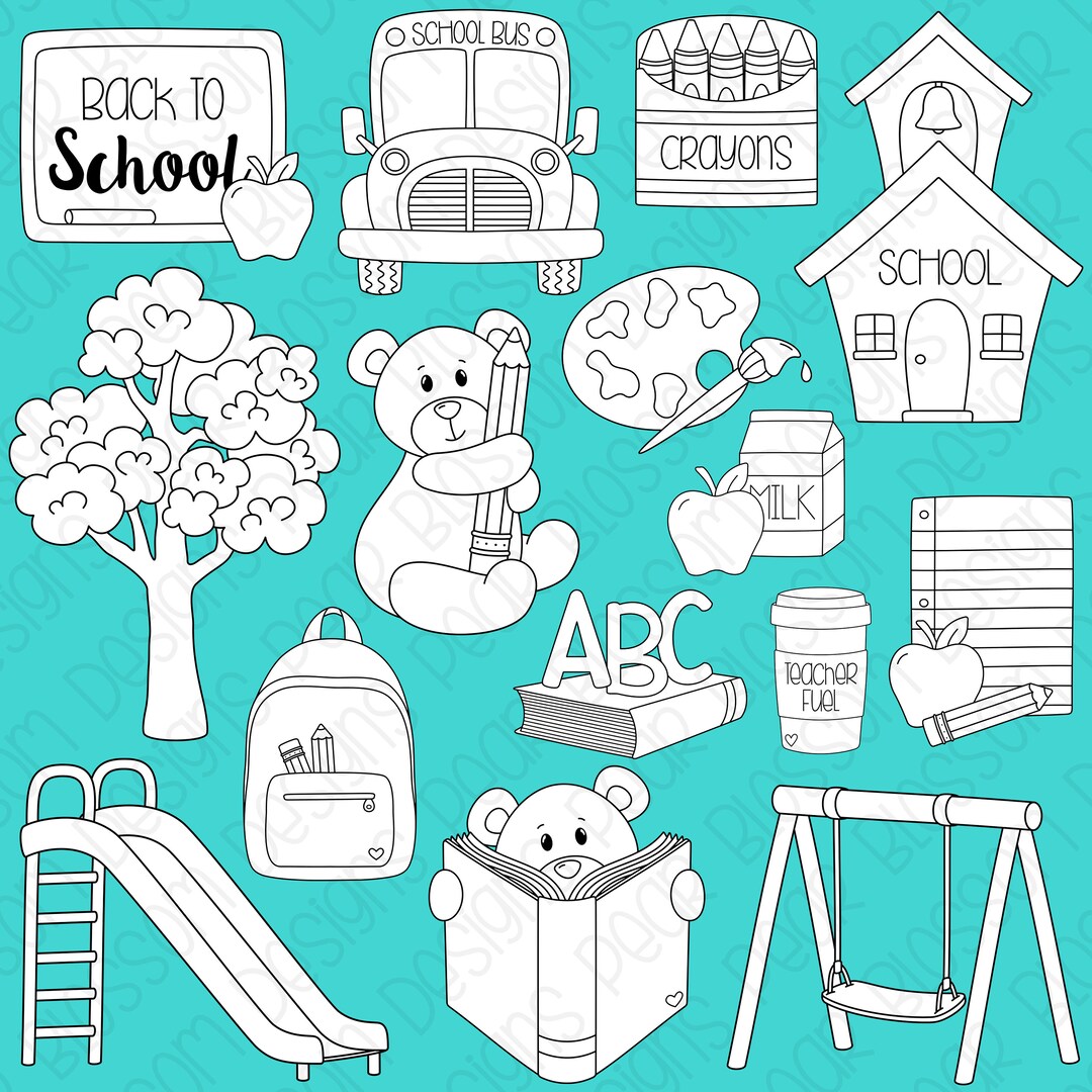 Back to School Digital Stamps, Digistamps, Clipart - Instant Download ...