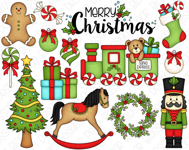 Classic Christmas Clipart Set Hand Drawn Digital Clipart - Etsy