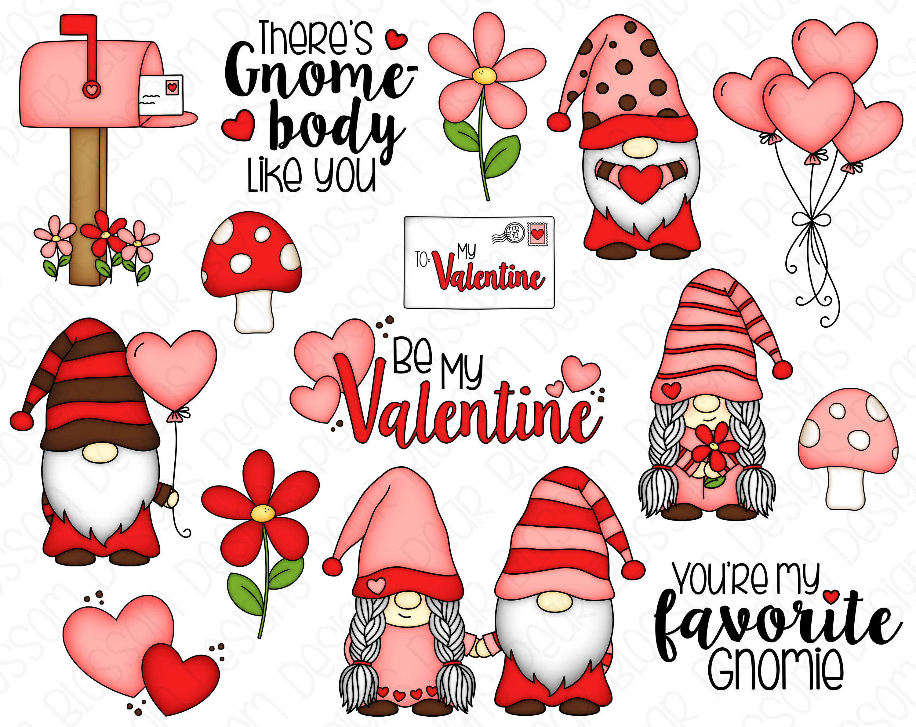 Purple and Pink Pastel Gnome Digital Illustration Valentines Day Gnome ...