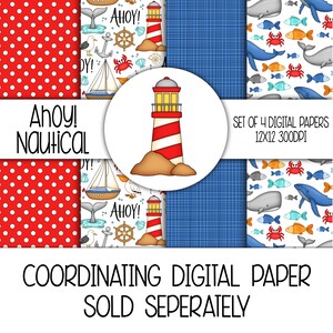 Nautical Clipart Set - Hand Drawn Digital Clipart - Whale, Lighthouse ...