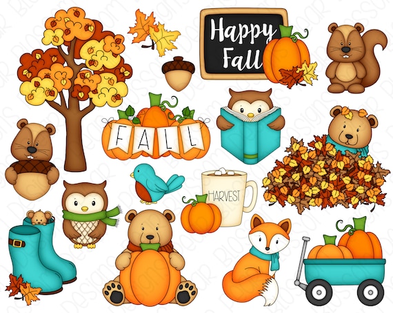 Happy Fall Clipart Set Hand Drawn Digital Clipart - Etsy