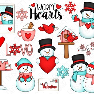 Snowman Valentine Hand Drawn Digital Clipart - Set of 17 - Snowman ...