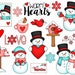 Snowman Valentine Hand Drawn Digital Clipart Set of 17 Snowman, Winter ...