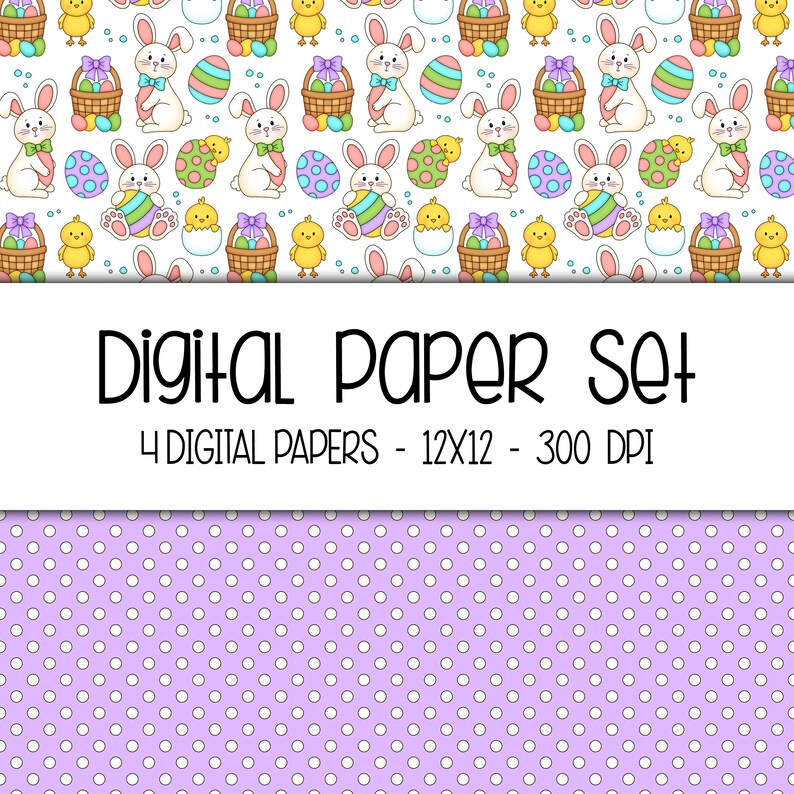 Easter Eggs Hand Drawn Digital Paper Mini Pack - Set of 4 - Easter ...