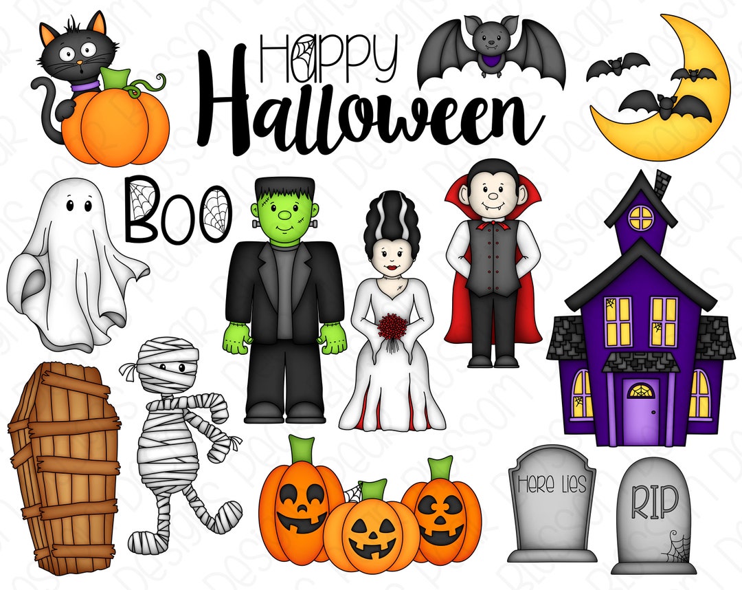 Halloween Monsters Digital Clipart - Set of 15 - Frankenstein, Dracula ...