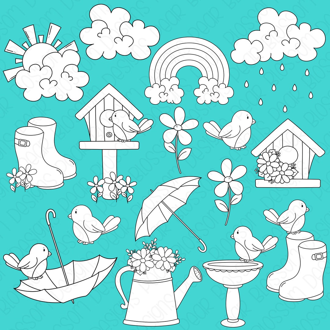 April Showers Digital Stamps, Digistamps, Clipart - Instant Download ...