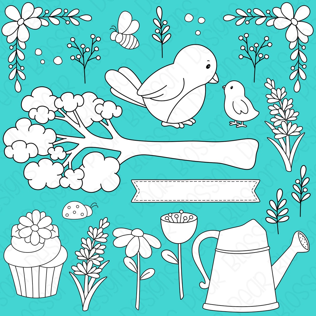 Flower Garden Digital Stamps, Digistamps, Clipart - Instant Download ...