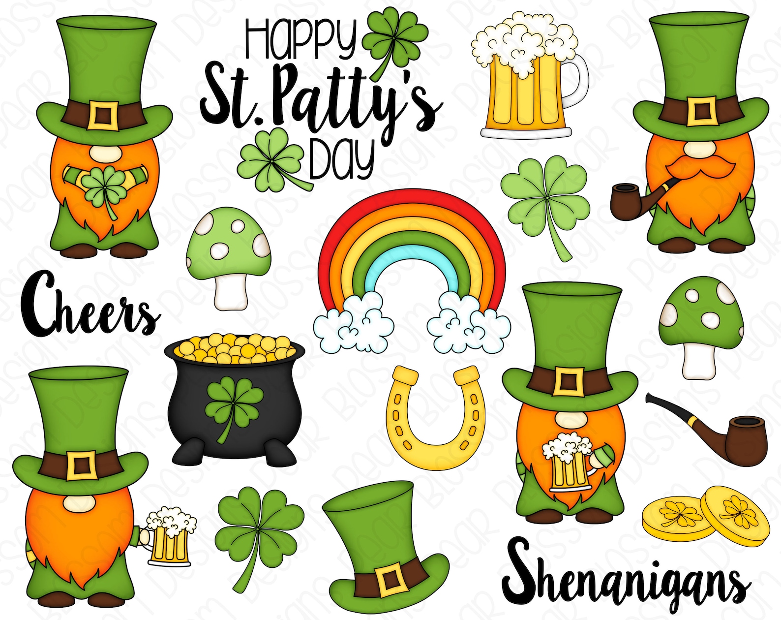 St. Patty's Day Hand Drawn Digital Clipart - Set of 18 - St. Patrick's ...