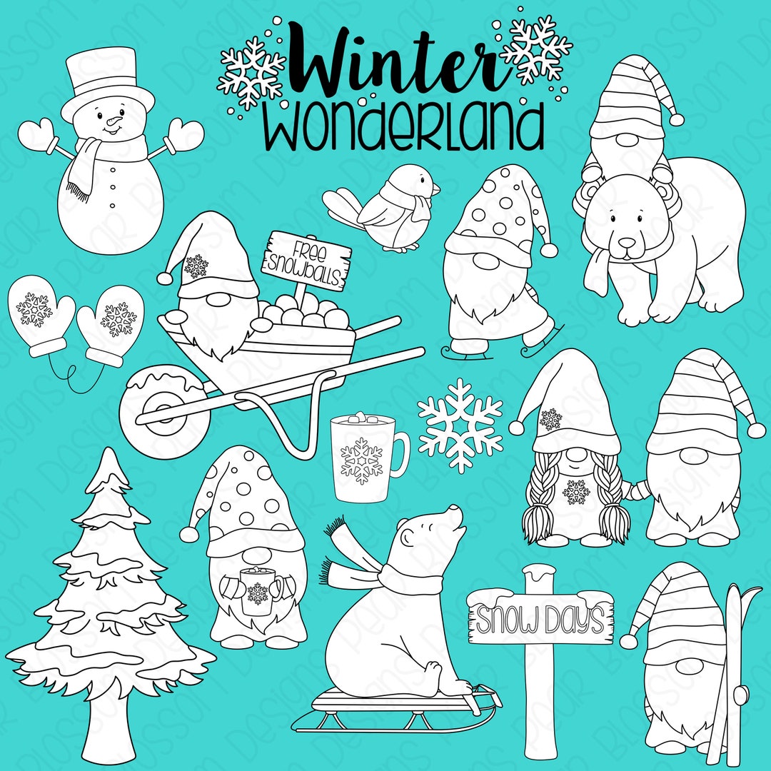 Winter Gnomes Digital Stamps, Digistamps, Clipart - Instant Download ...