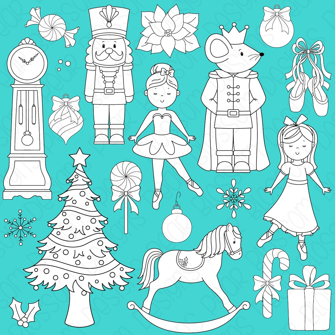 Nutcracker Ballet Christmas Hand Drawn Digital Stamps, Digistamps ...