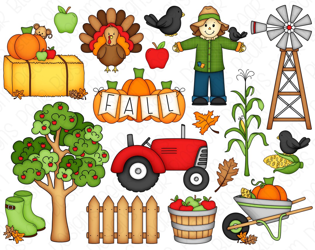 Fall Farm Clipart Set Hand Drawn Digital Clipart Fall - Etsy