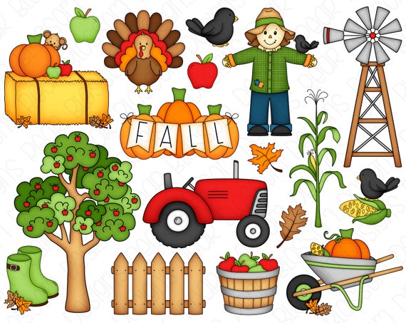 Fall Farm Clipart Set Hand Drawn Digital Clipart Fall | Etsy