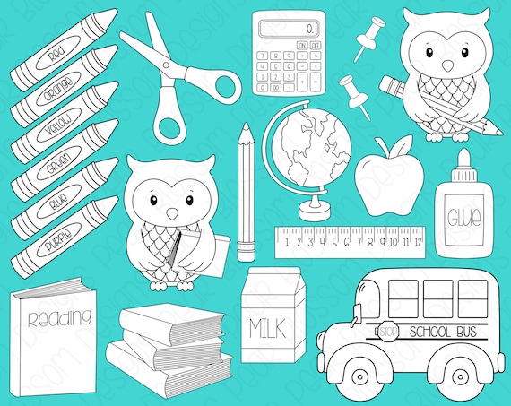 School Days Digital Stamps Digistamps Clipart Instant | Etsy