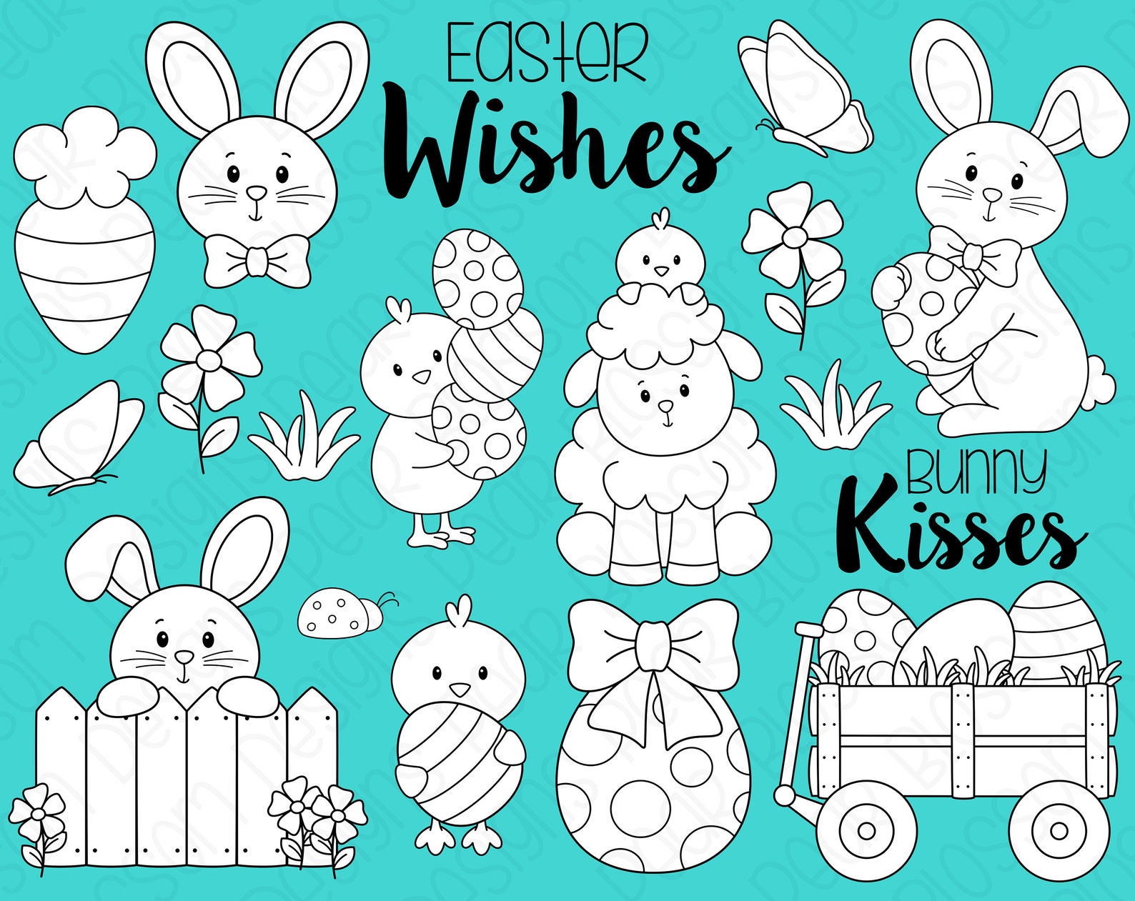 Easter Wishes - Hand Drawn - Digital Stamps, Digistamps, Clipart ...