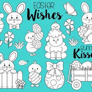Easter Wishes - Hand Drawn - Digital Stamps, Digistamps, Clipart ...