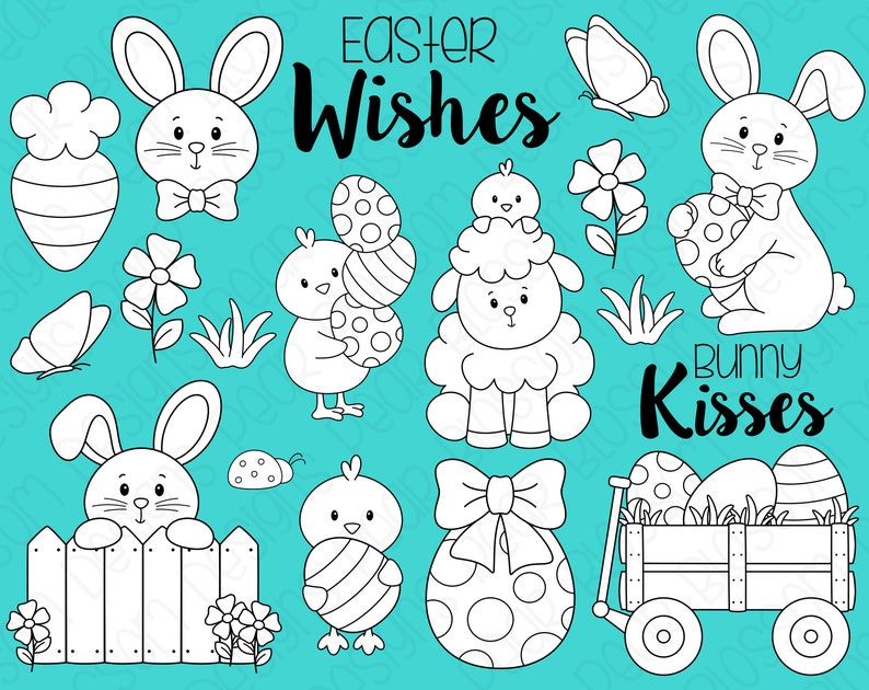 Easter Wishes - Hand Drawn - Digital Stamps, Digistamps, Clipart ...