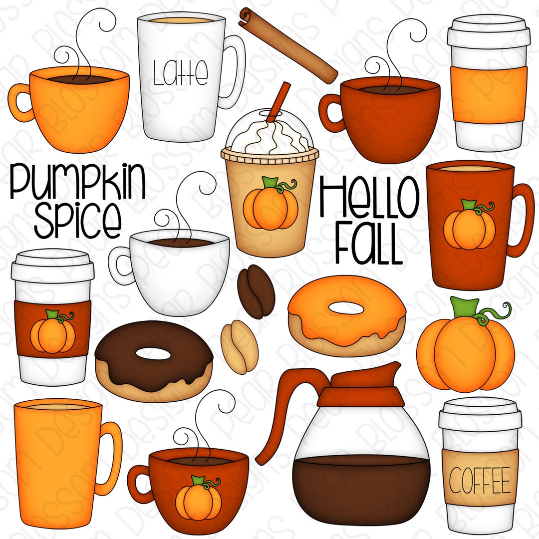 Pumpkin Spice Coffee Hand Drawn Digital Clipart - Set of 20 - Coffee ...