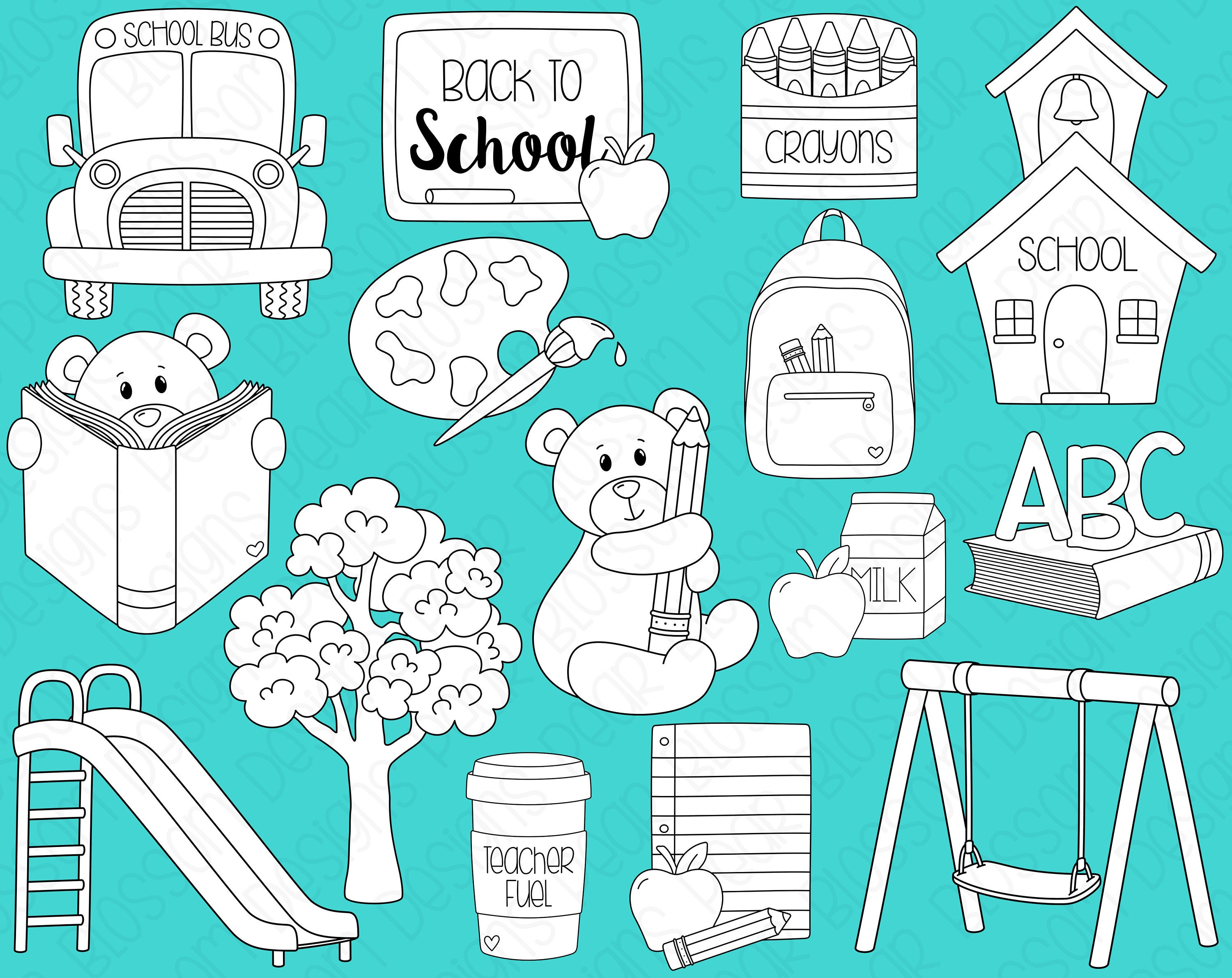 Back to School Digital Stamps Digistamps Clipart Instant | Etsy