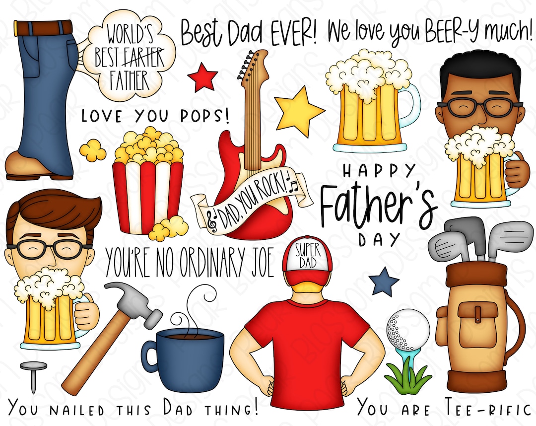 Father's Day Clipart Set Hand Drawn Digital Clipart - Etsy