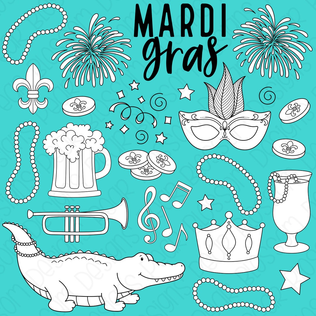 Mardi Gras Hand Drawn Digital Stamps, Digistamps, Clipart - Instant ...