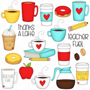 Teacher Fuel Coffee Clipart Set - Hand Drawn Digital Clipart - Item ...