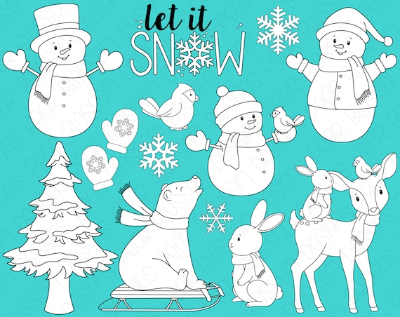 Winter Fun Digital Stamps Digistamps Clipart Instant | Etsy