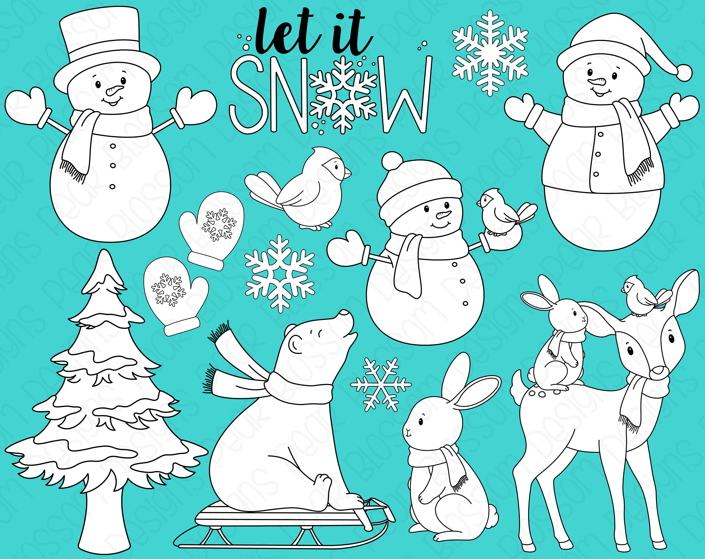 Winter Fun Digital Stamps Digistamps Clipart Instant | Etsy