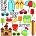 Beach Days Red Digital Clipart Set of 23 Surfboard, Flip Flops ...