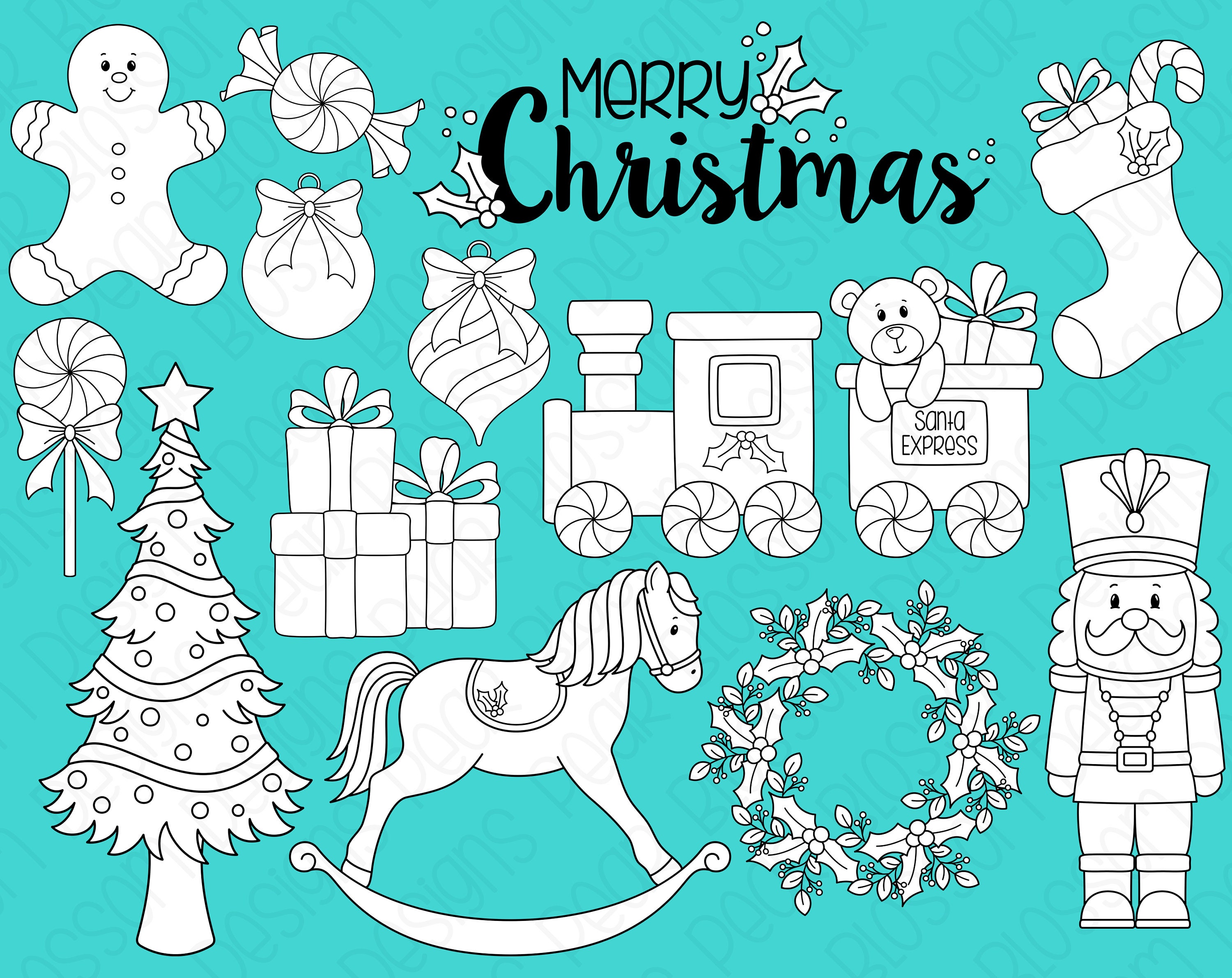Classic Christmas Digital Stamps, Digistamps, Clipart - Instant ...
