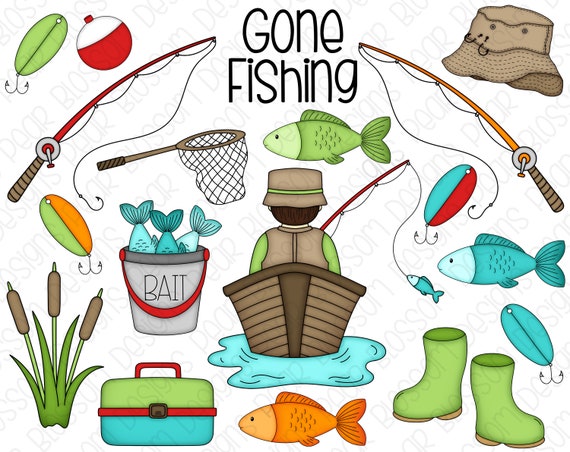 Gone Fishing Digital Clipart Set of 19 Fisherman | Etsy