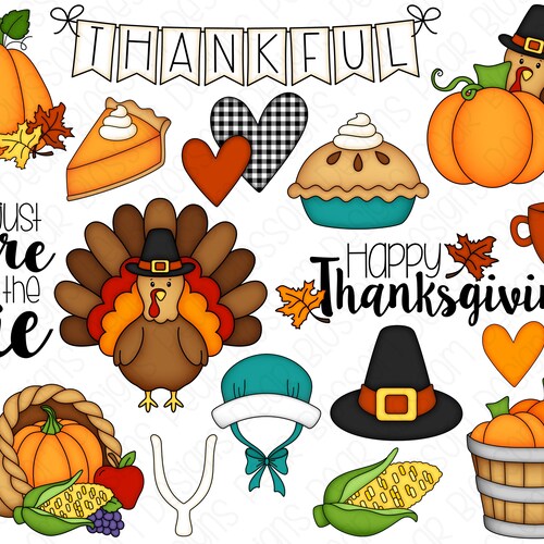 Thanksgiving Hand Drawn Digital Clipart Set of 17 Turkey - Etsy