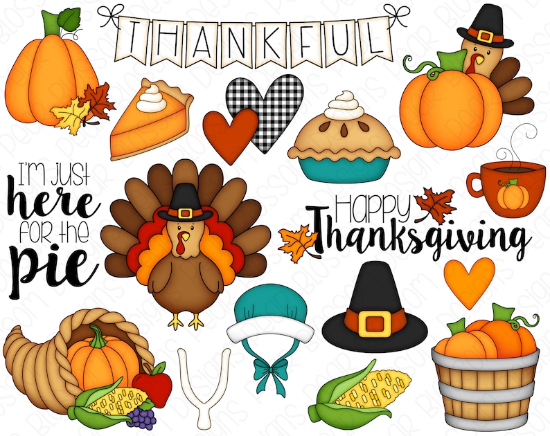 Thanksgiving Hand Drawn Digital Clipart Set of 17 Turkey | Etsy