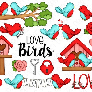 Valentine Love Birds Hand Drawn Digital Clipart - Set of 16 - Instant ...