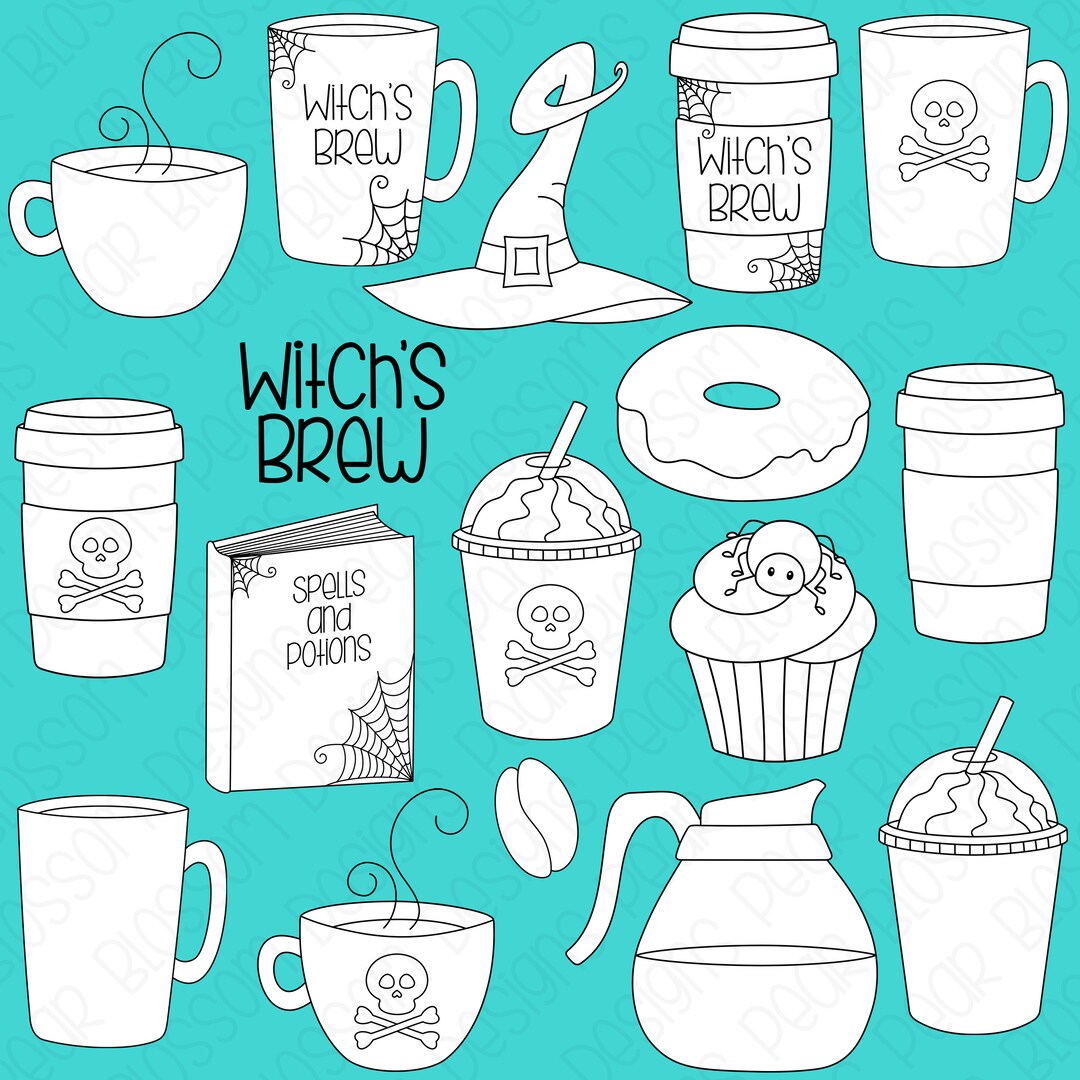 Witch's Brew Coffee - Digital Stamps, Digistamps, Clipart - Instant ...