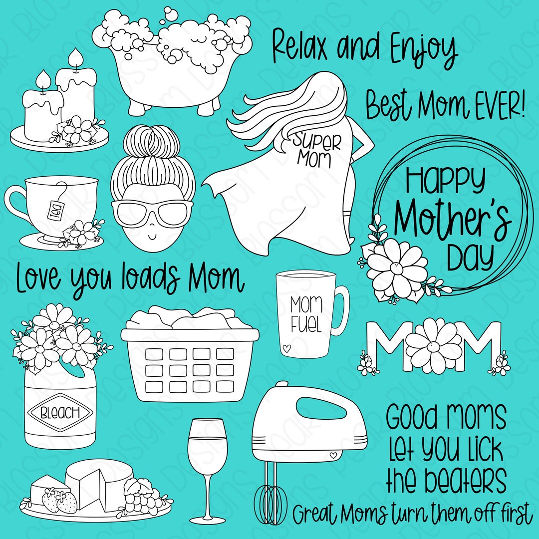 Mother's Day Digital Stamps, Digistamps, Clipart - Instant Download ...